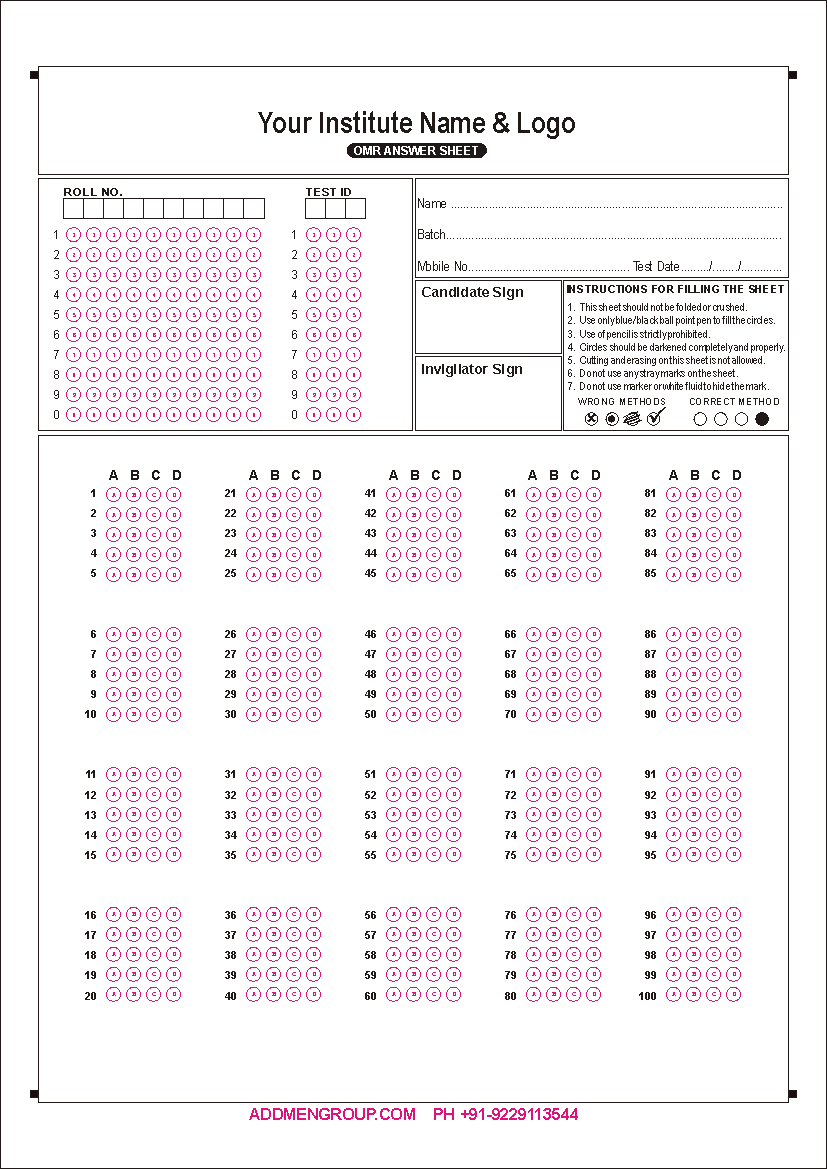 OMR Answer Sheet OMR Answer Sheet