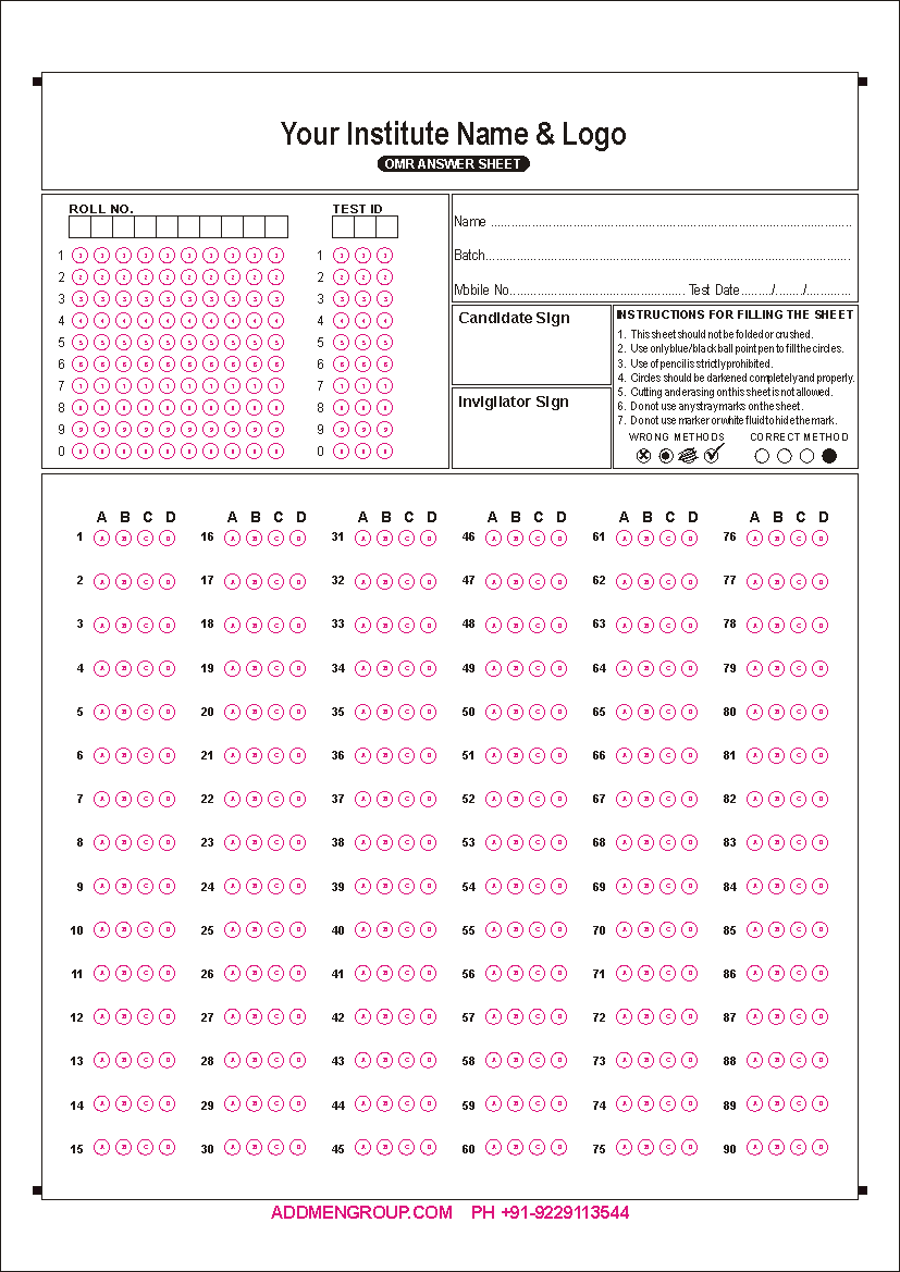 OMR Sheet Download Sample PDF for Practice OMR Sheet Download Sample PDF for Practice